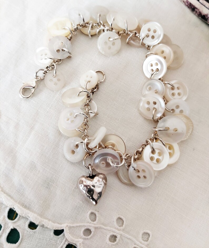 Repurposed Button Charm Bracelet Featuring a Puffed Hammered - Etsy