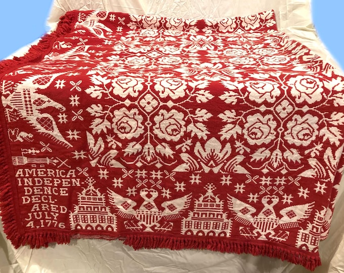 RARE Vintage Williamsburg Colonial Red & White 1776 Americana Jacquard ...