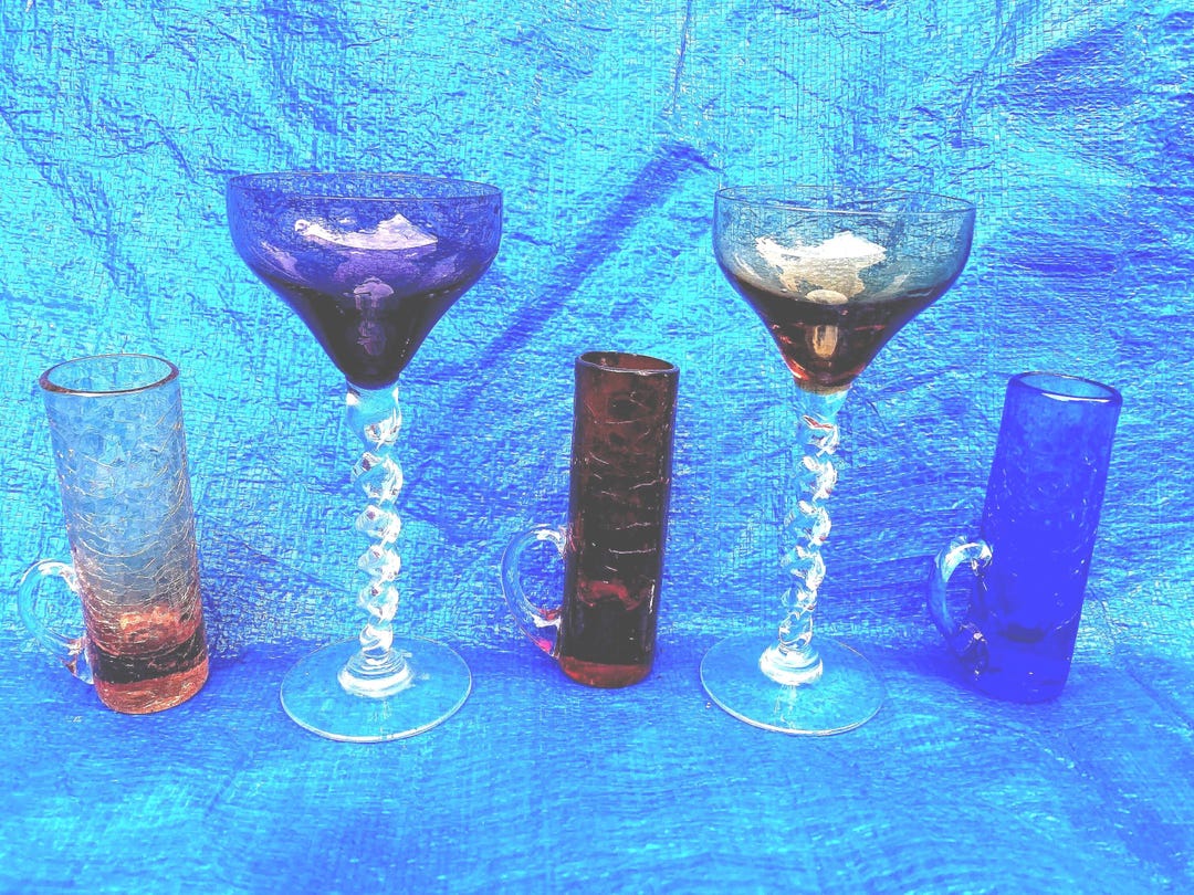 5 Rare, Vintage, GORGEOUS, Sherry/cordial Glasses. Hand-blown Spanish ...