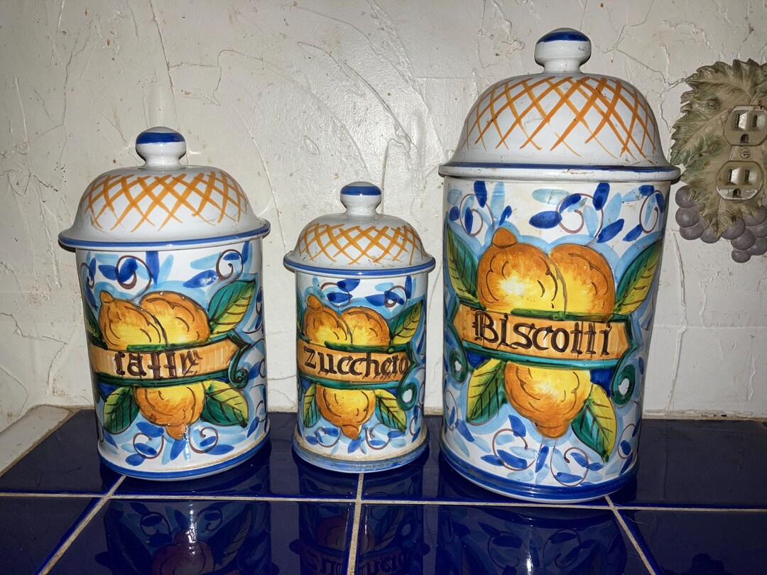 Vintage Italian Ceramic Canister Set: Hand-painted Frutta/limone Design ...