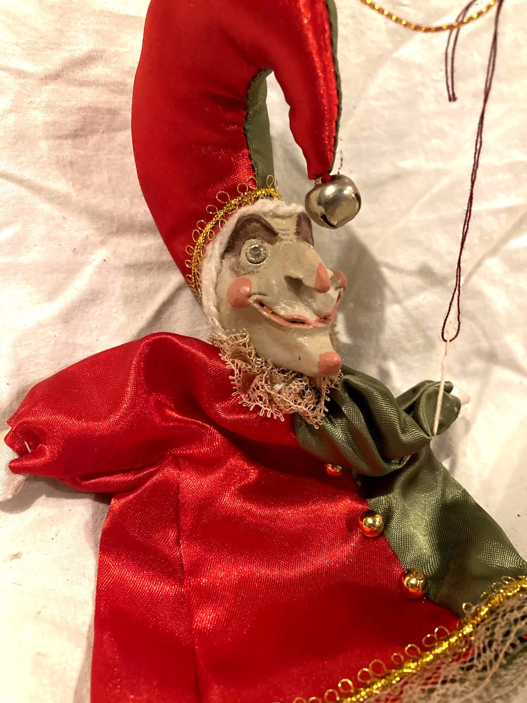 VERY RARE! Vintage "punch" Jester Puppet Ornament W/ Painted Porcelain ...