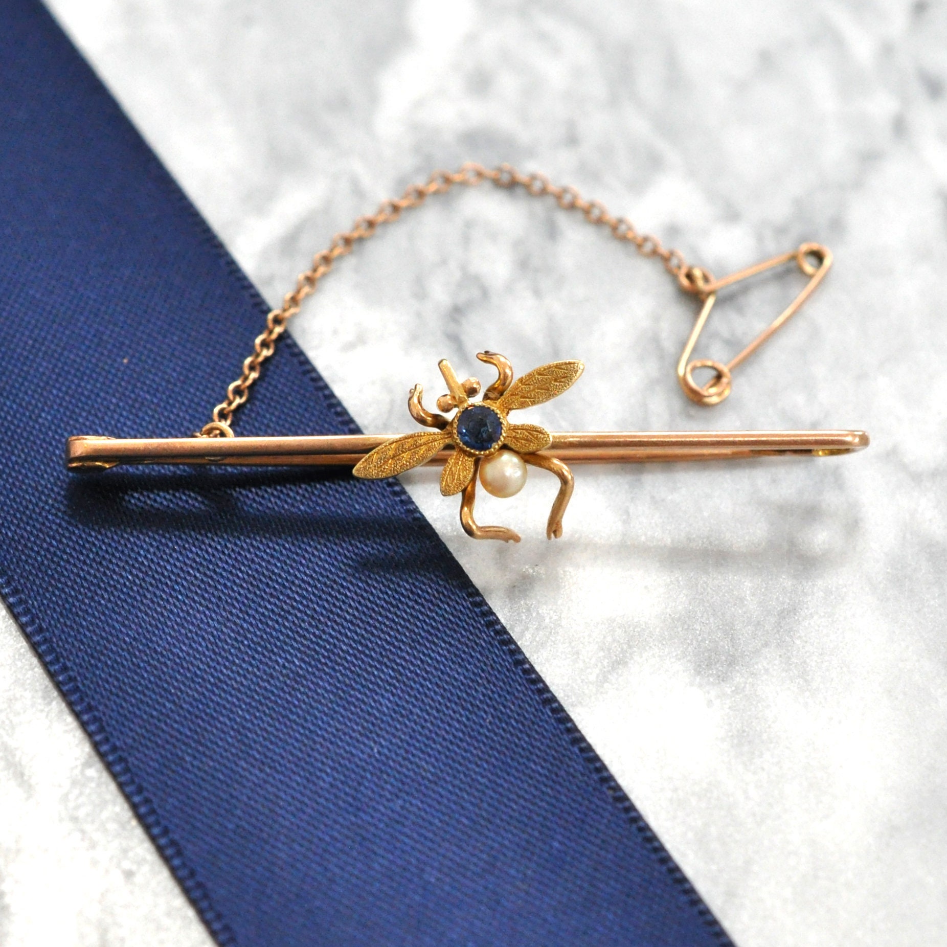 Sapphire & Pearl Bug Brooch - Etsy