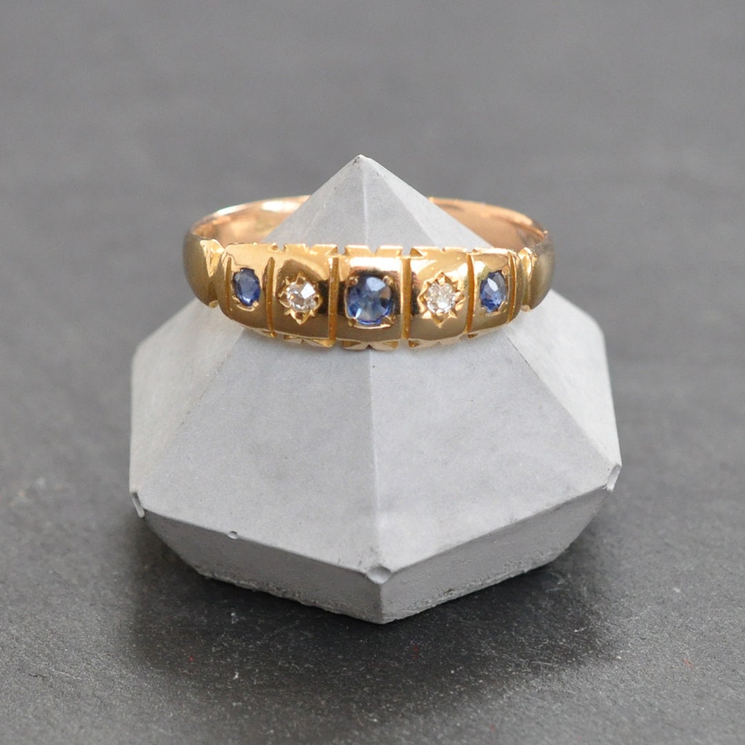 Sapphire & Diamond Gypsy Ring - Etsy