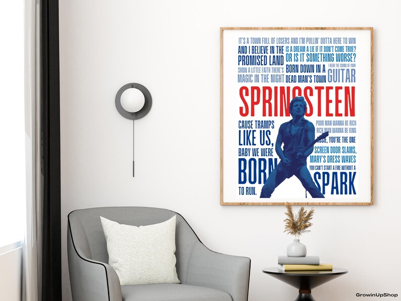 Bruce Springsteen Iconic Lyrics Poster, Classic Rock Wall Art, Digital ...