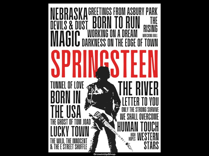 Bruce Springsteen Albums Poster, Vintage Rock Music Wall Art, Digital ...