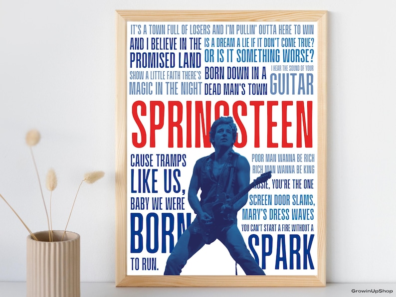 Bruce Springsteen Iconic Lyrics Poster, Classic Rock Wall Art, Digital ...
