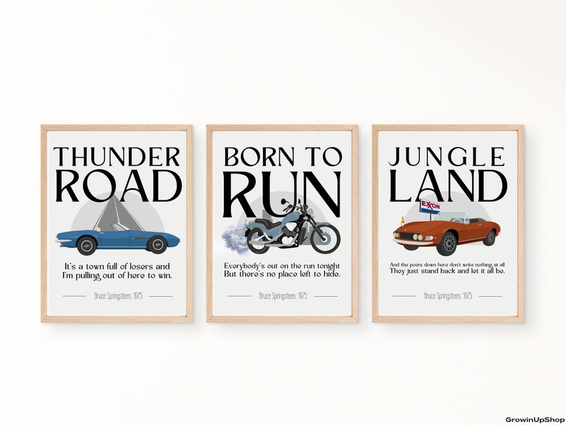 Bruce Springsteen Born to Run Album Set of 3 Prints, 70s Classic Rock ...