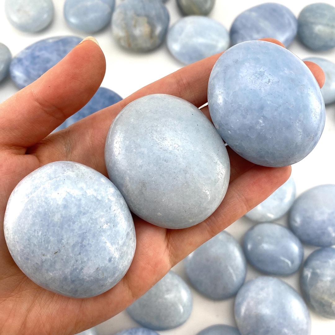 Blue Calcite Palm Stone | Polished Crystal Worry Stone (throat Chakra ...