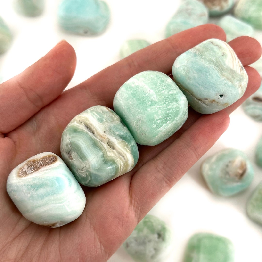 ONE Tumbled Carribean Blue Calcite, Natural Blue Calcite, Polished ...