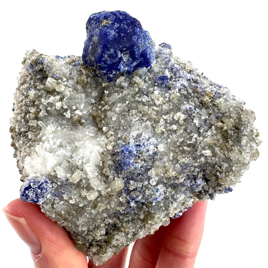 Lazurite & Pyrite on Calcite | Blue Crystal Cluster, Natural Mineral ...
