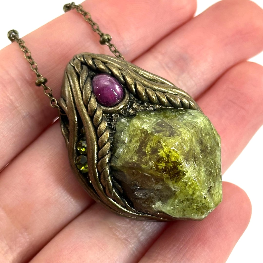 Grossular Garnet & Star Ruby Necklace, Crystal Pendant, Gemstone ...
