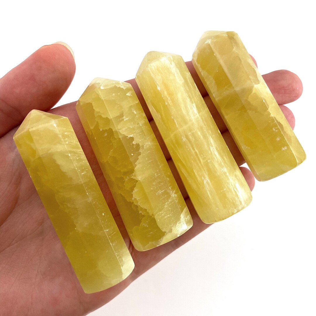 Lemon Calcite Point | Polished Yellow Natural Crystal Tower (sacral ...