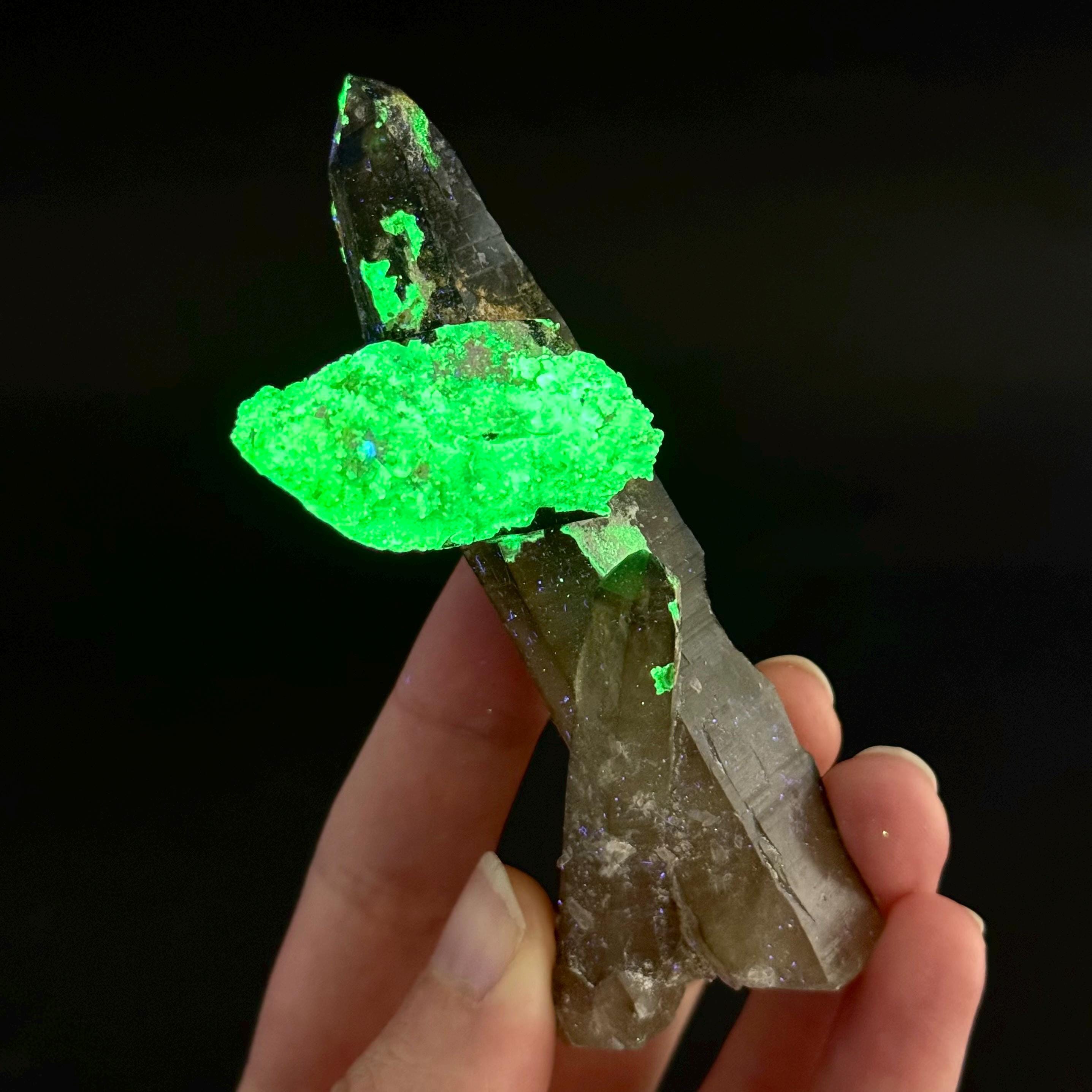 UV Reactive Hyalite Opal on Smoky Quartz Point - Namibia Crystal - Etsy