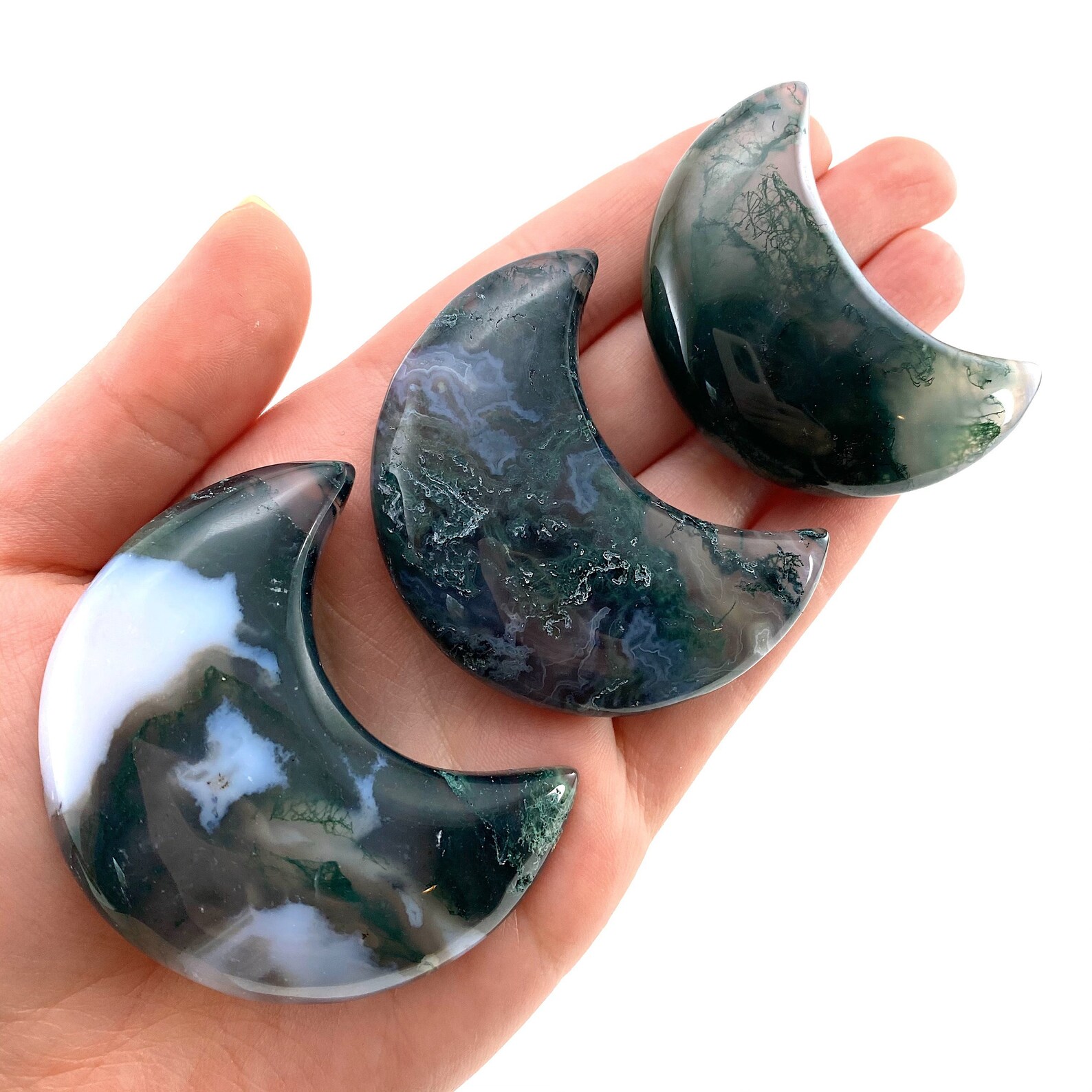 Moss Agate Moon, Green Moss Agate, Crystal Moon, Moon Shaped Crystal ...