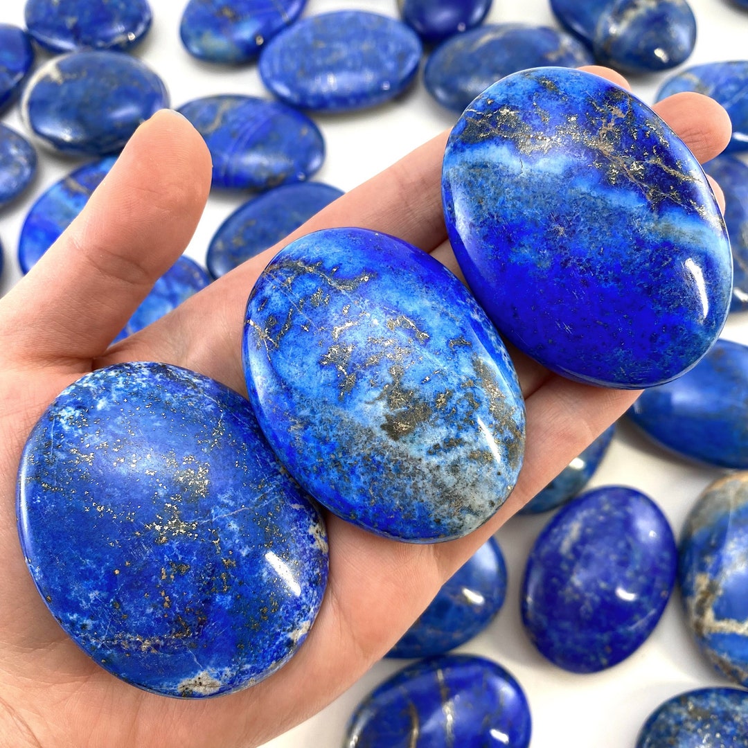 Lapis Lazuli Palm Stone | Polished Blue Crystal Worry Stone (third Eye ...