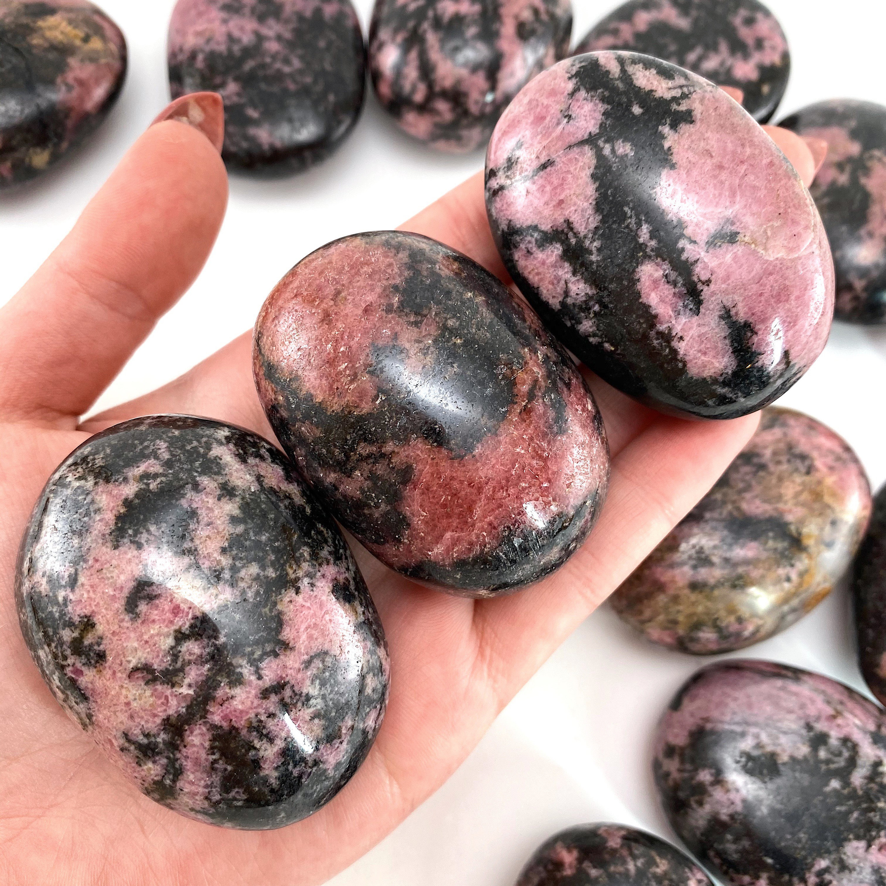 Rhodonite Palm Stone Rhodonite Palmstone Polished Rhodonite | Etsy