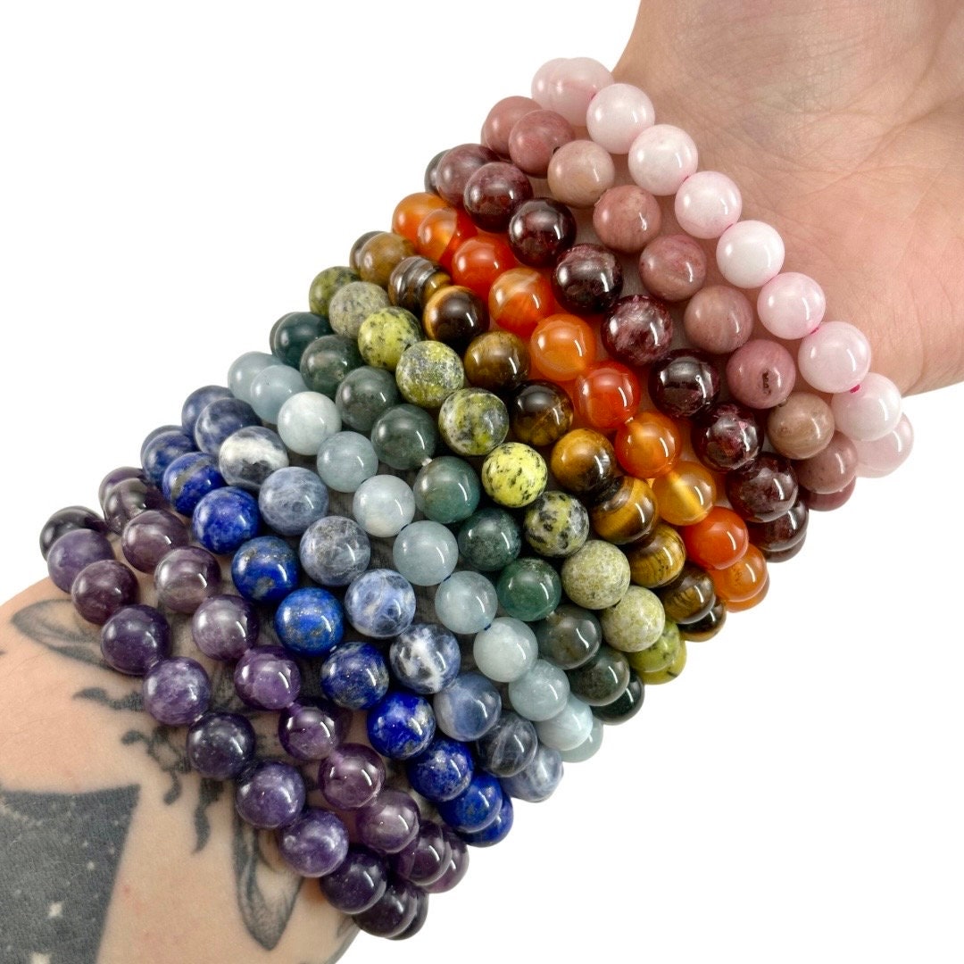 Natural Gemstone Bracelet 8mm Beaded Bracelet, Stretchy Bracelet ...