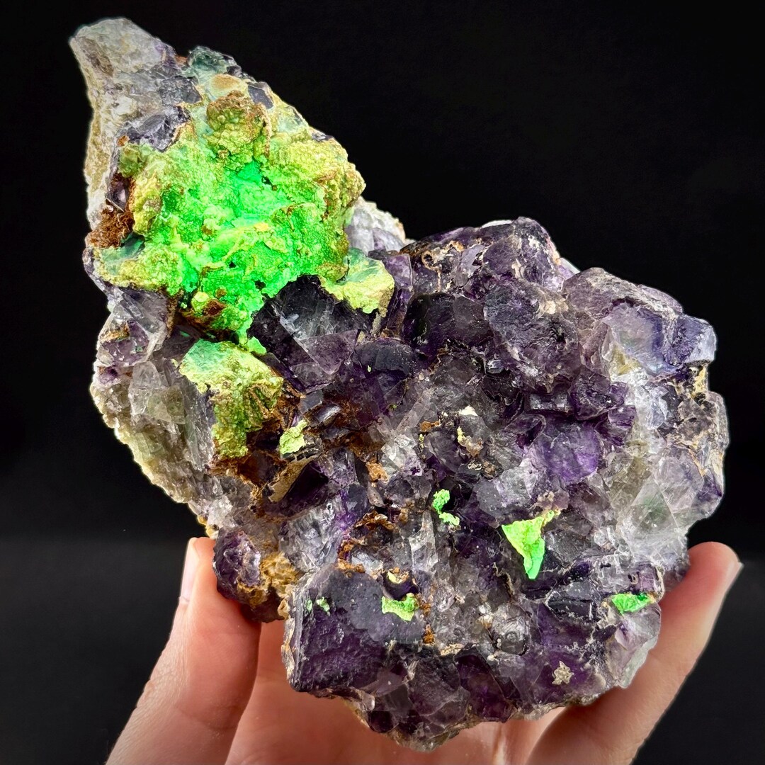 Fluorite W/ Hyalite Opal | UV Reactive Raw Crystal Cluster, Fluorescent ...