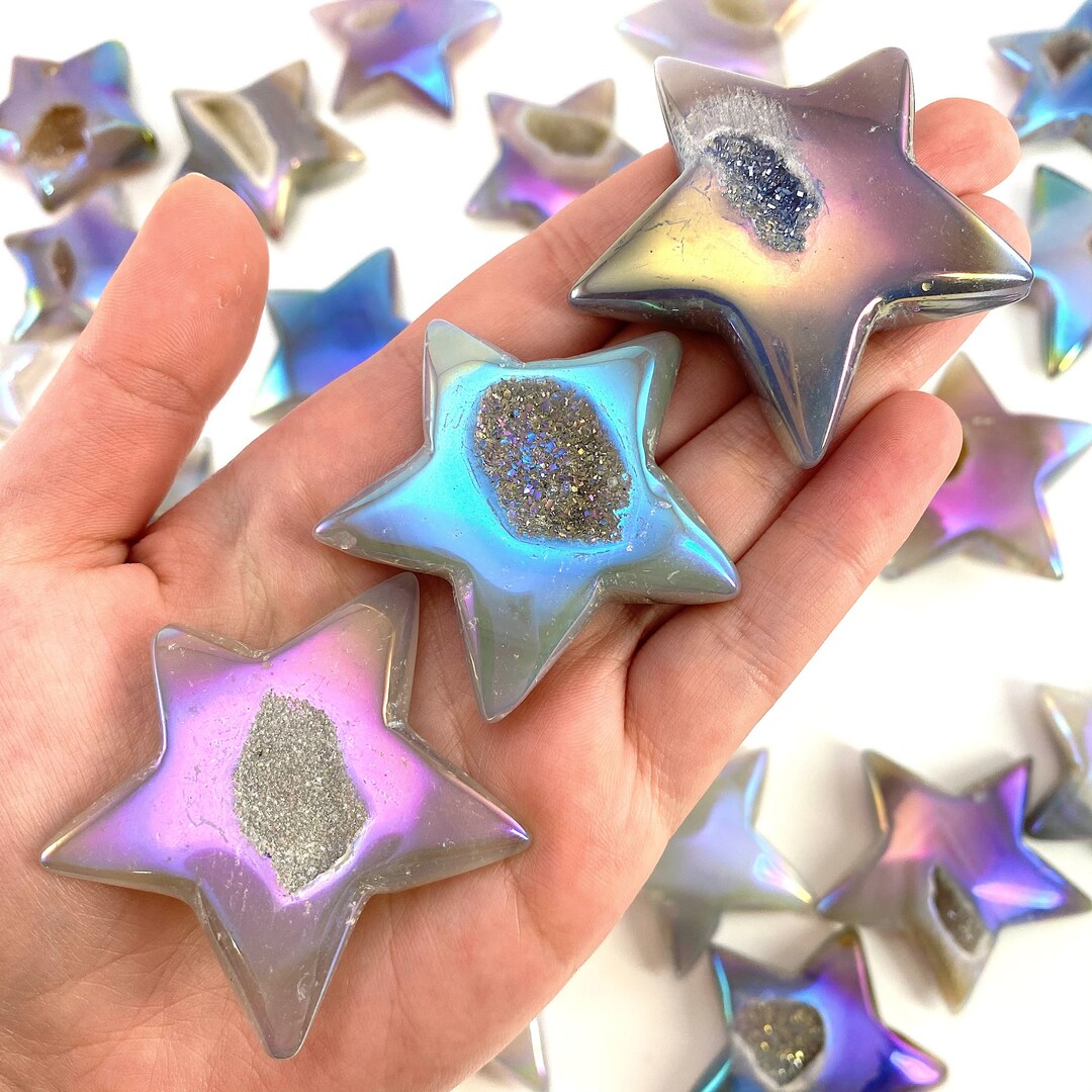 Rainbow Aura Agate Star, Druzy Agate Star, Polished Crystal Star, Agate ...