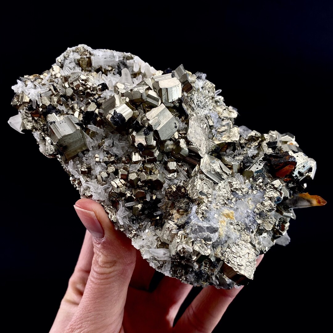 Quartz on Pyrite indonesia Raw Pyrite, Natural Pyrite Cluster, Quartz ...