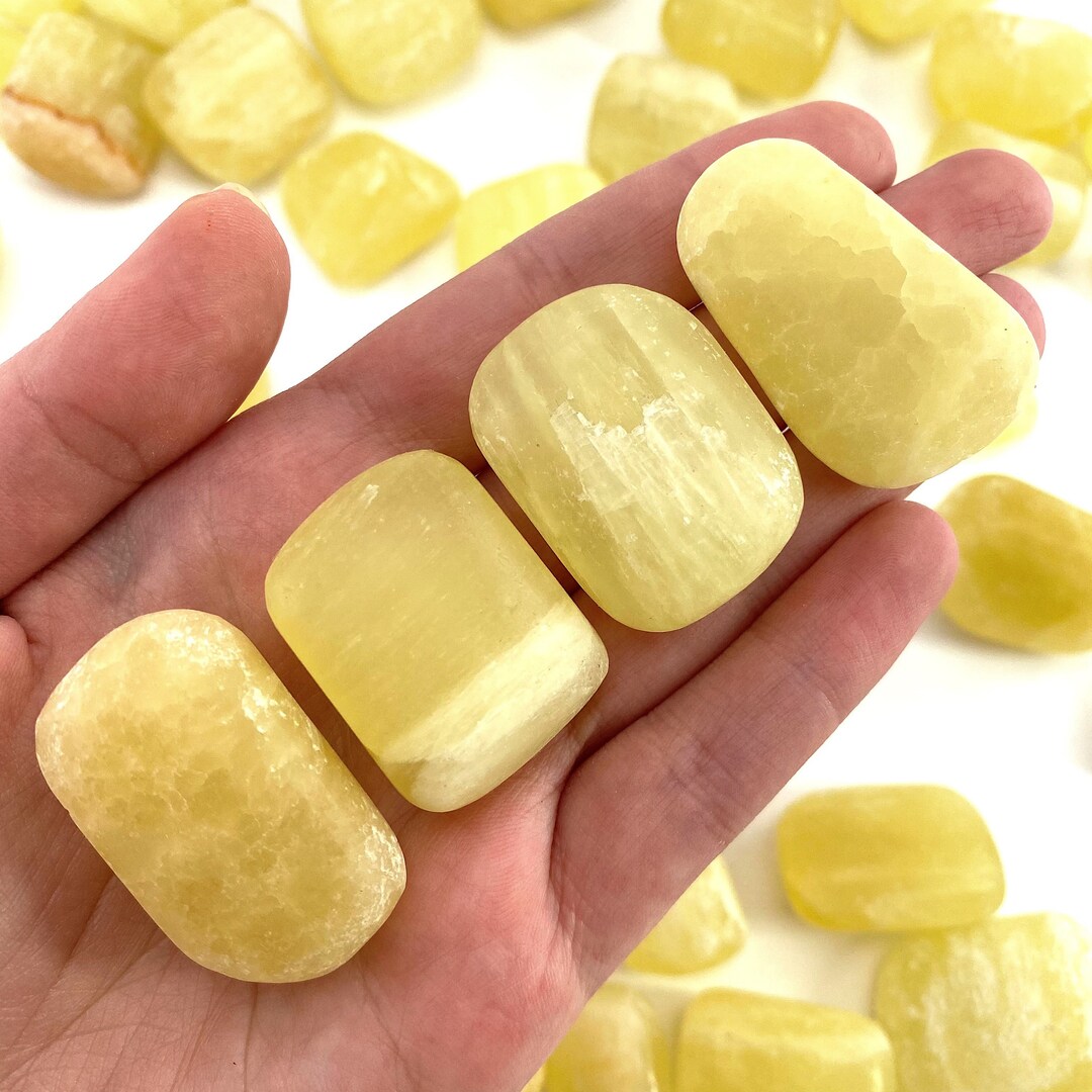 Lemon Calcite Tumbled Stone | Polished Yellow Crystal Pocket Worry ...