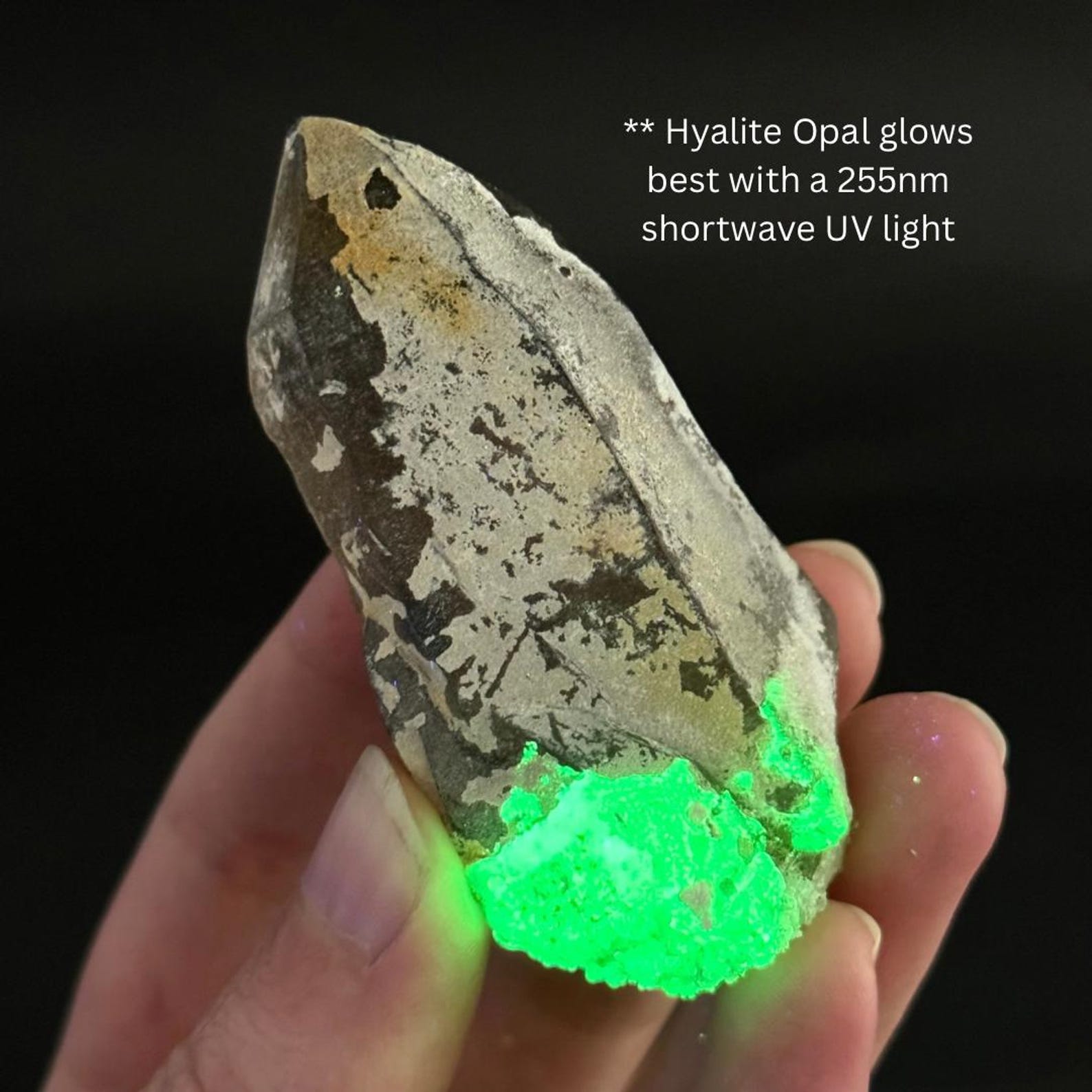 UV Reactive Hyalite Opal on Smoky Quartz Point - Namibia Crystal - Etsy