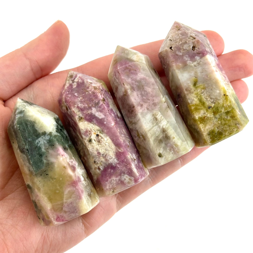 Mystic Mica Point, Epidote With Lepidolite Tower, Crystal Point, Pink ...