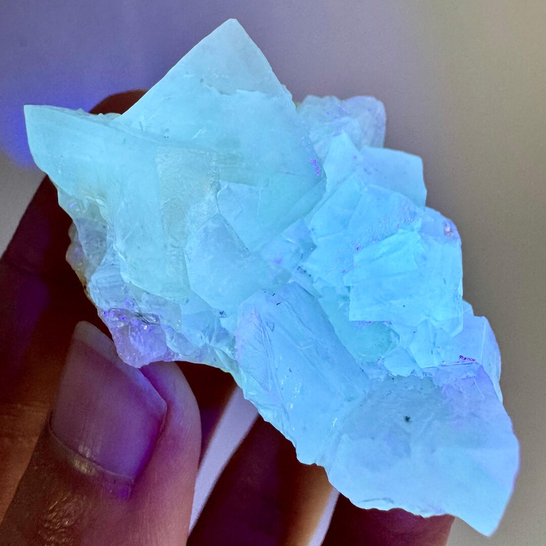 Fluorescent Calcite | Uv-reactive Raw Crystal Cluster, Natural Mineral ...