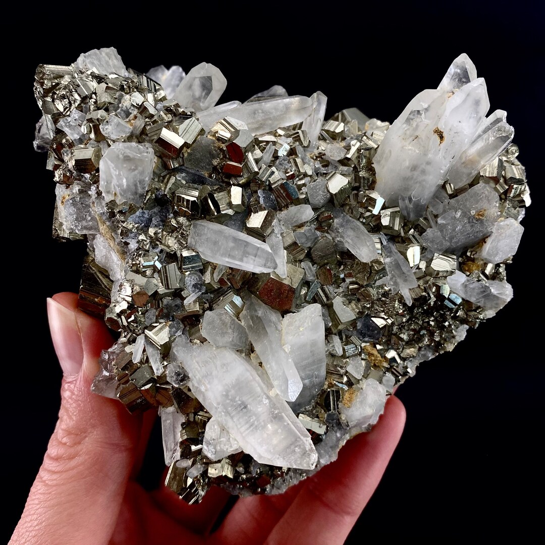 Quartz on Pyrite indonesia Raw Pyrite, Natural Pyrite Cluster, Quartz ...