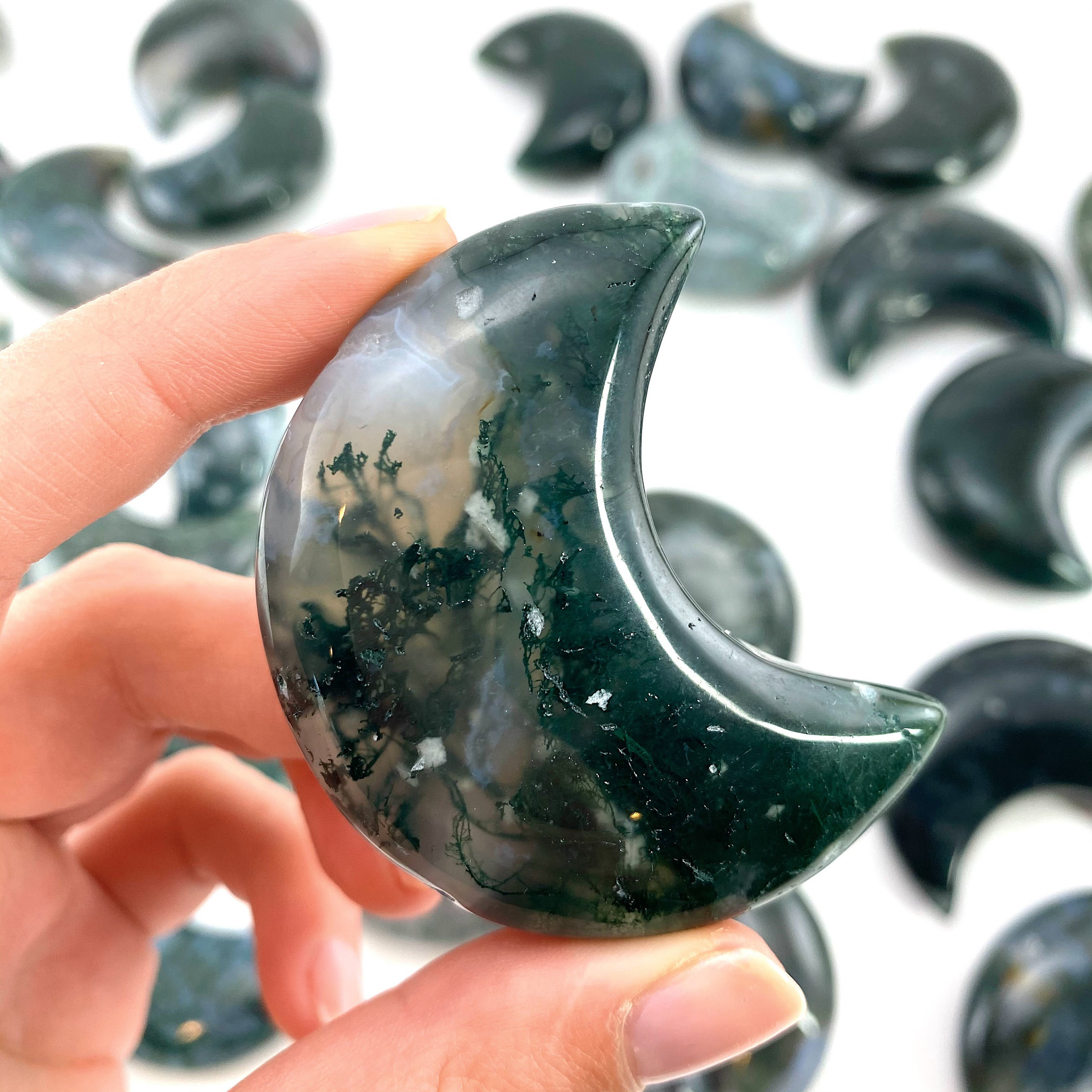 Moss Agate Moon green moss agate crystal moon moon shaped | Etsy