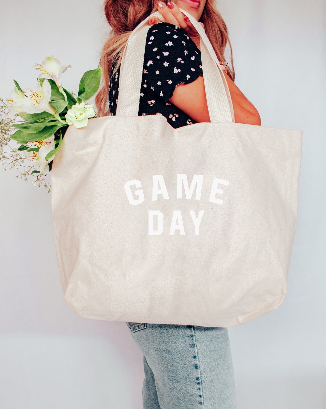 Game Day Canvas Tote Bag, Football Mom, Game Day Bag, Cute Tote Bag ...