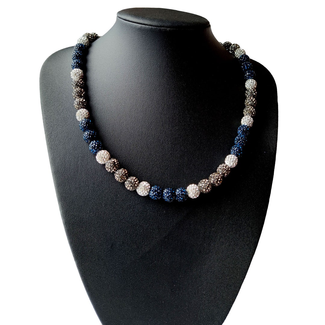 Baseball Drip Necklace Bead Necklace Pollyanna Bling Necklace Navy Gray ...