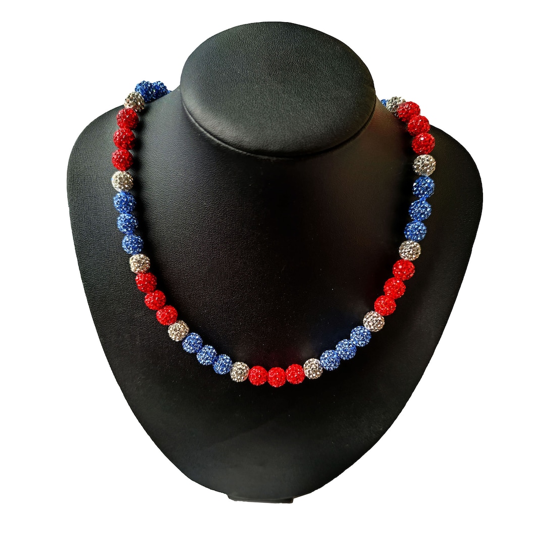 Retro Baseball Drip Necklace Red Light Blue White Pollyanna Necklace - Etsy