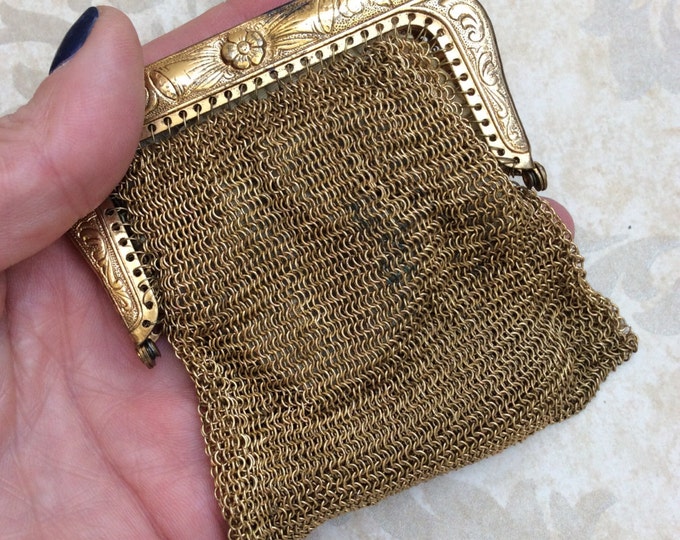 Antique GERMAN Gold MESH Purse Stunning Unusual Estate Small Chatelaine ...