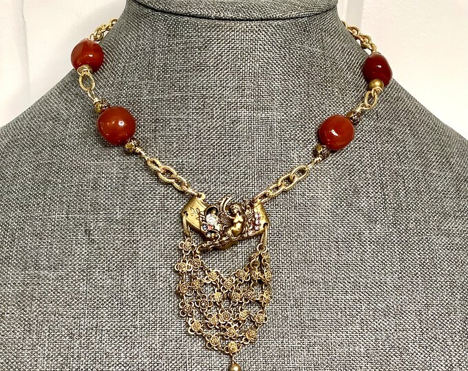 ANGELS FLIGHT Antique Carnelian Cherub Necklace/real Deco Carnelian ...