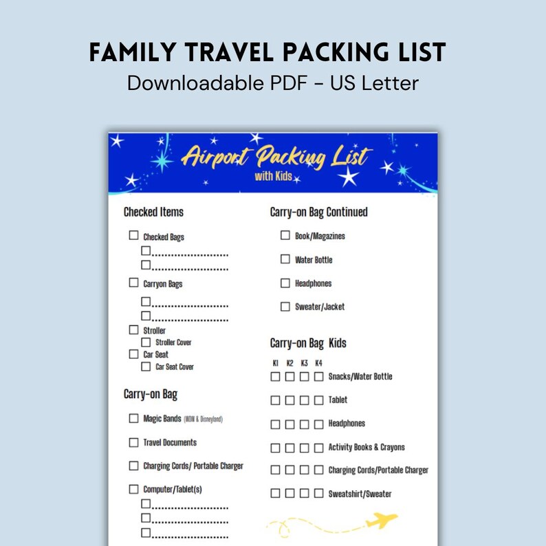 Disney Packing List Printable | Universal Studios Family Vacation ...