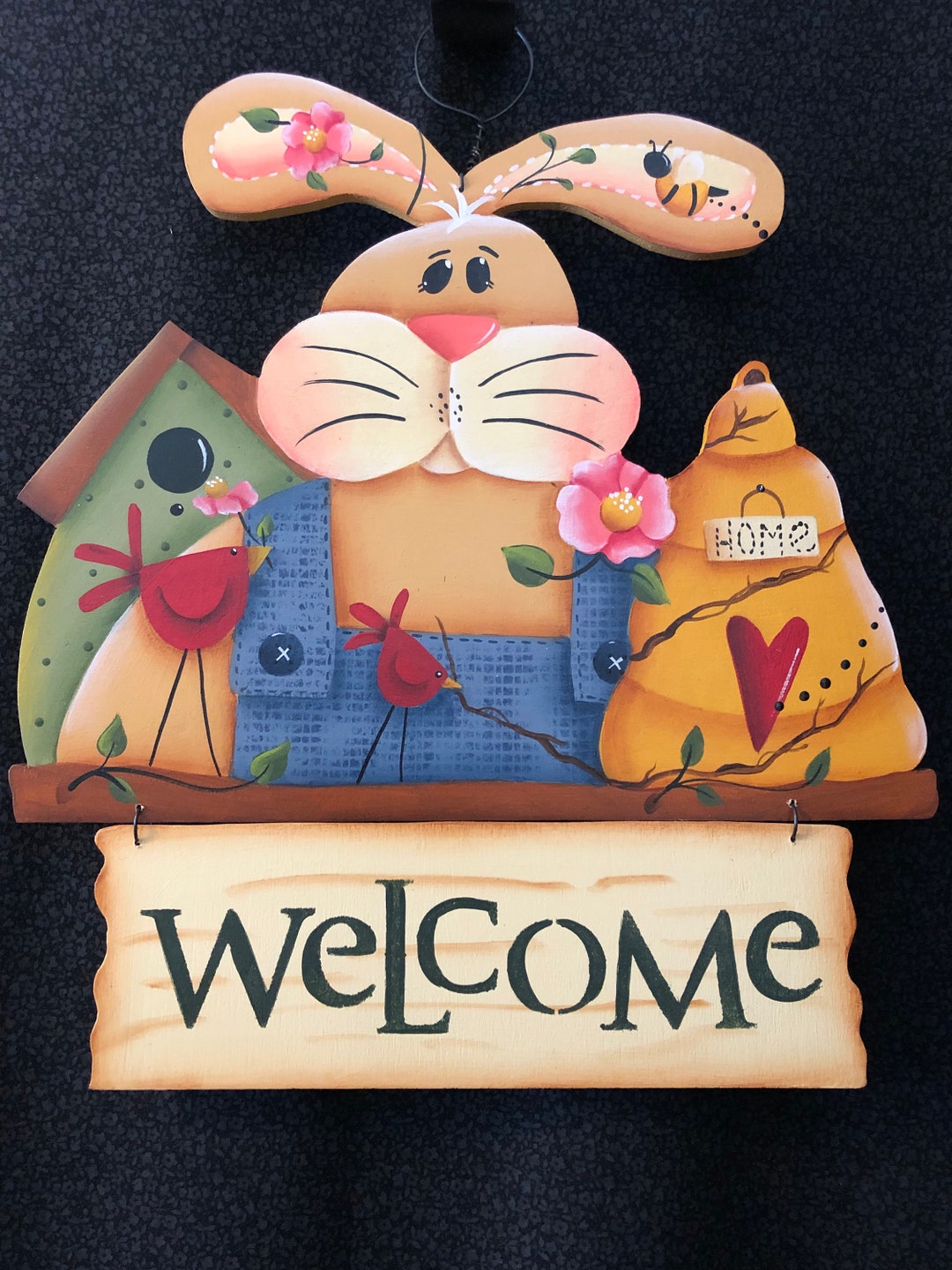 Spring Bunny Welcome Sign - Etsy