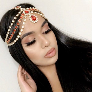 Red Ruby Rhinestone Silver Hair Jewelry Goddess Wedding - Etsy