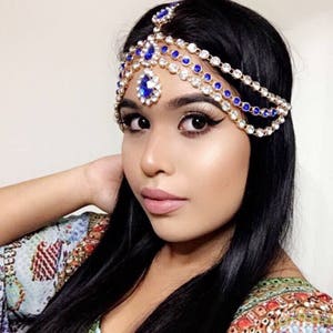 Royal Blue Goddess Wedding Bridal Bohemian Boho Grecian Head Chain Hair ...