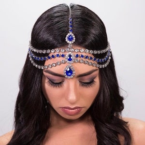 Royal Blue Goddess Wedding Bridal Bohemian Boho Grecian Head Chain Hair ...