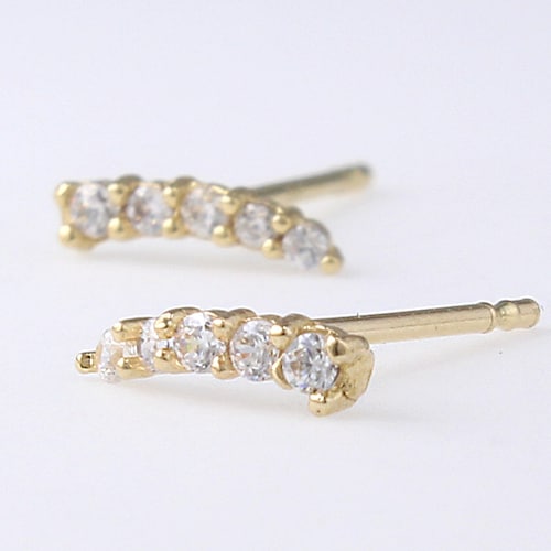 14K Solid Gold Bar Stud Earrings 14K Gold Bar Studs Simple - Etsy