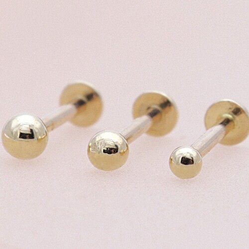 14K Solid Gold 3mm Ball Stud Labret Internal Threaded - Etsy