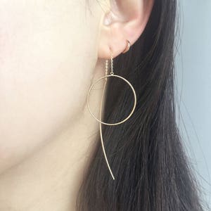 14K Solid Gold Threader Earrings 14K Long Threader Earrings | Etsy