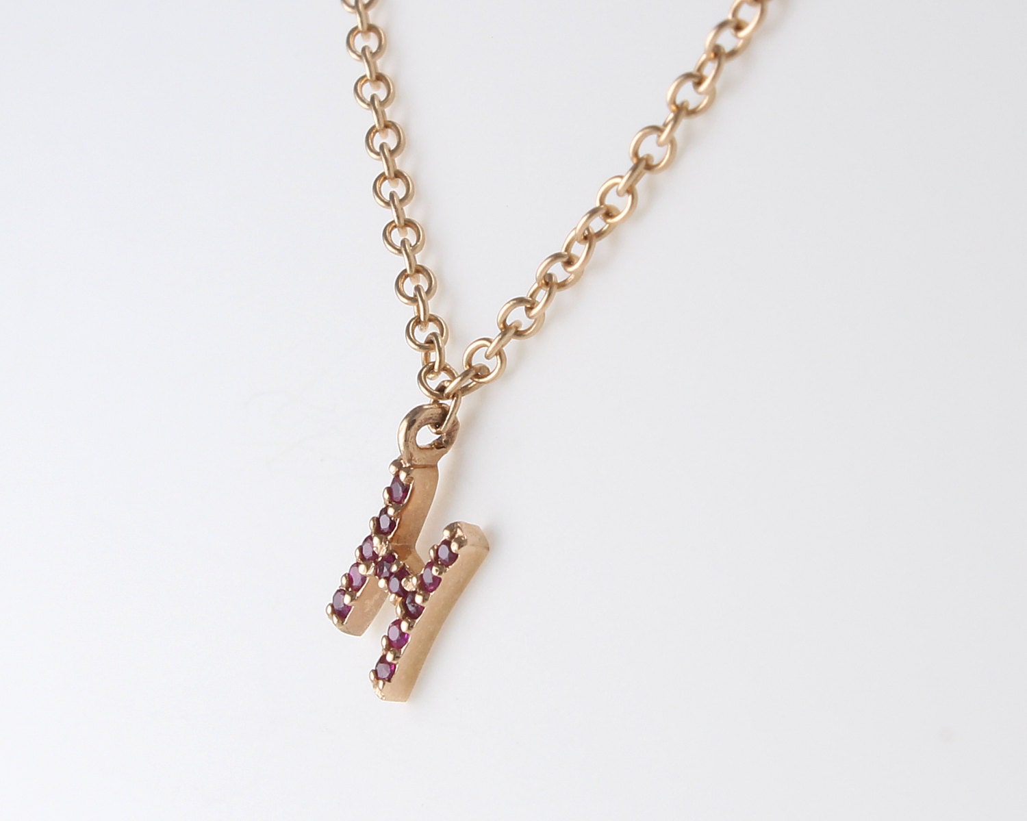 Name Initial Ruby Necklace 14K Solid Gold Ruby Initial | Etsy
