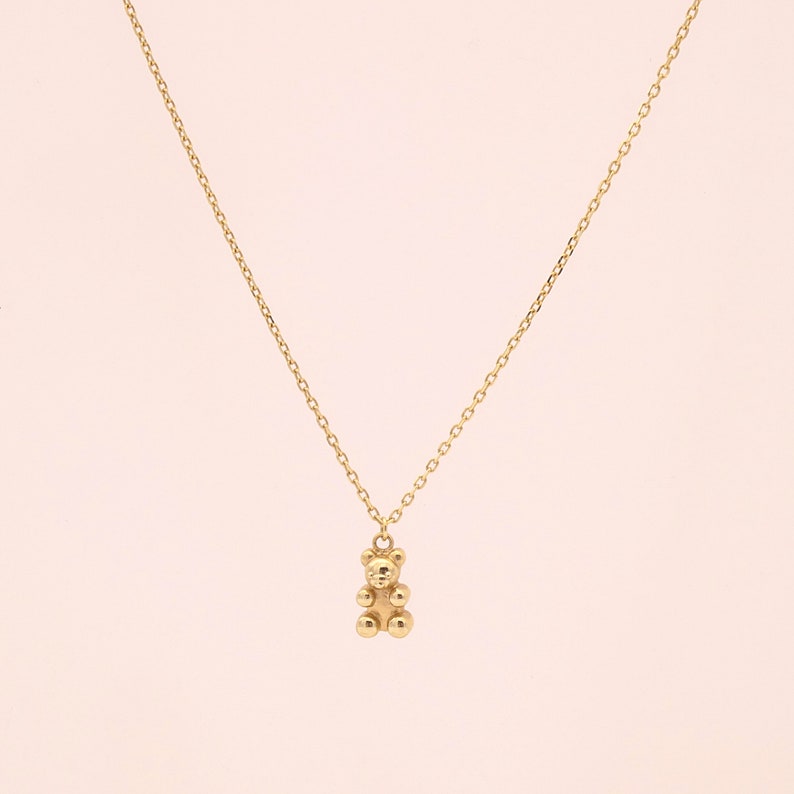 14K Solid Gold Teddy Bear Necklace - Etsy