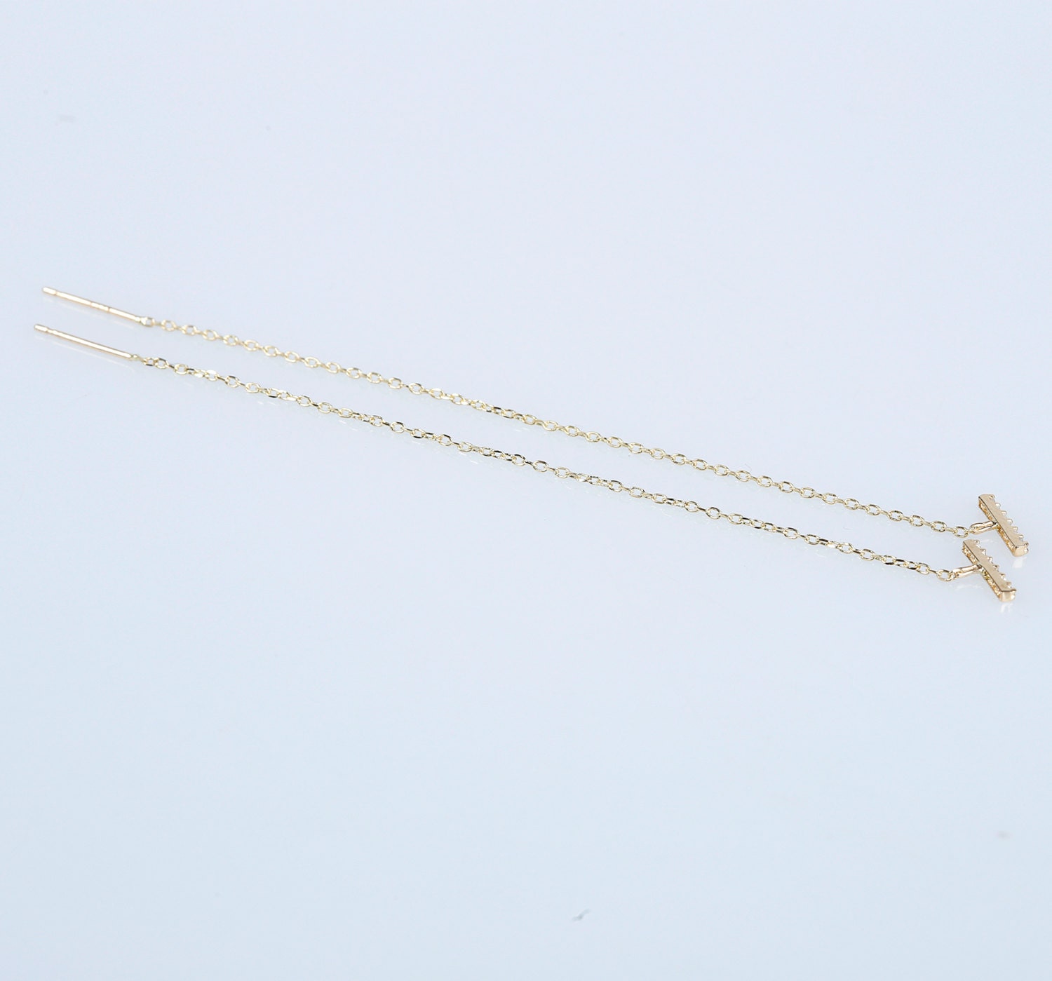 14K Solid Gold Threader Earrings 14K Long Threader Earrings | Etsy