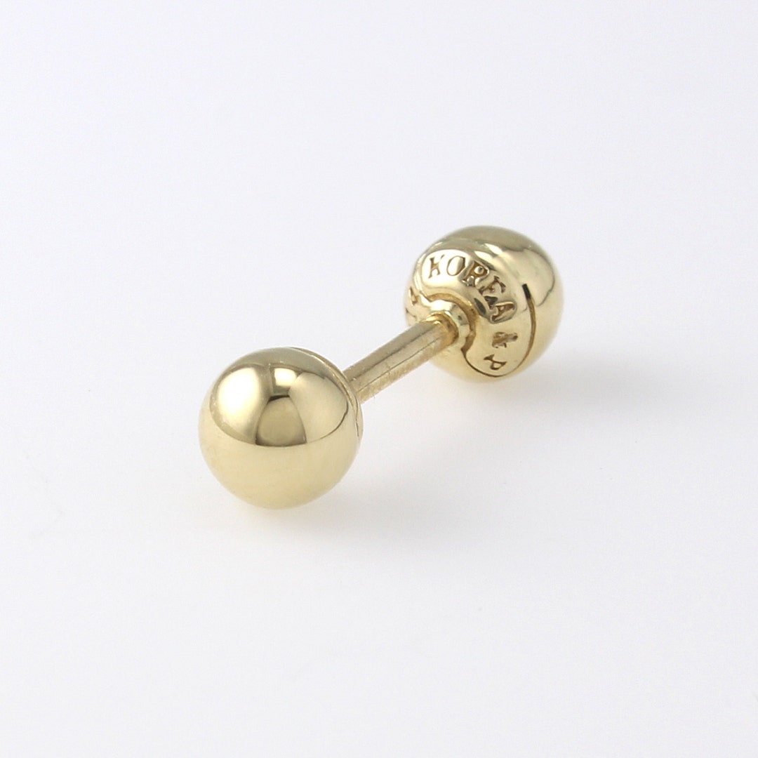 14K Solid Gold Ball Stud 4mm, 14K Barbell Earring, Cartilage, Tragus ...