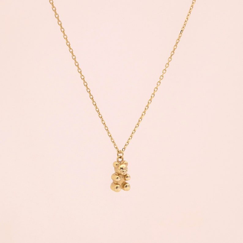 14K Solid Gold Teddy Bear Necklace - Etsy