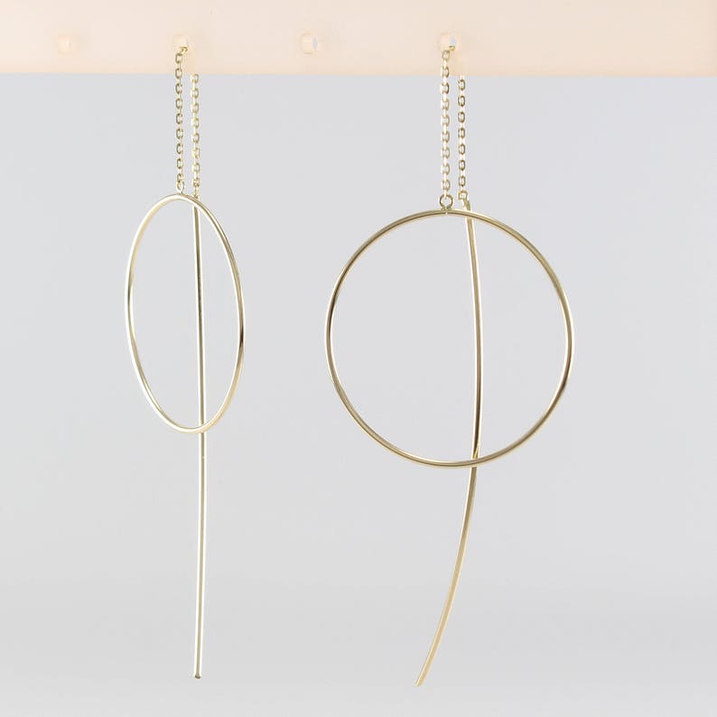 14K Solid Gold Threader Earrings 14K Long Threader Earrings | Etsy