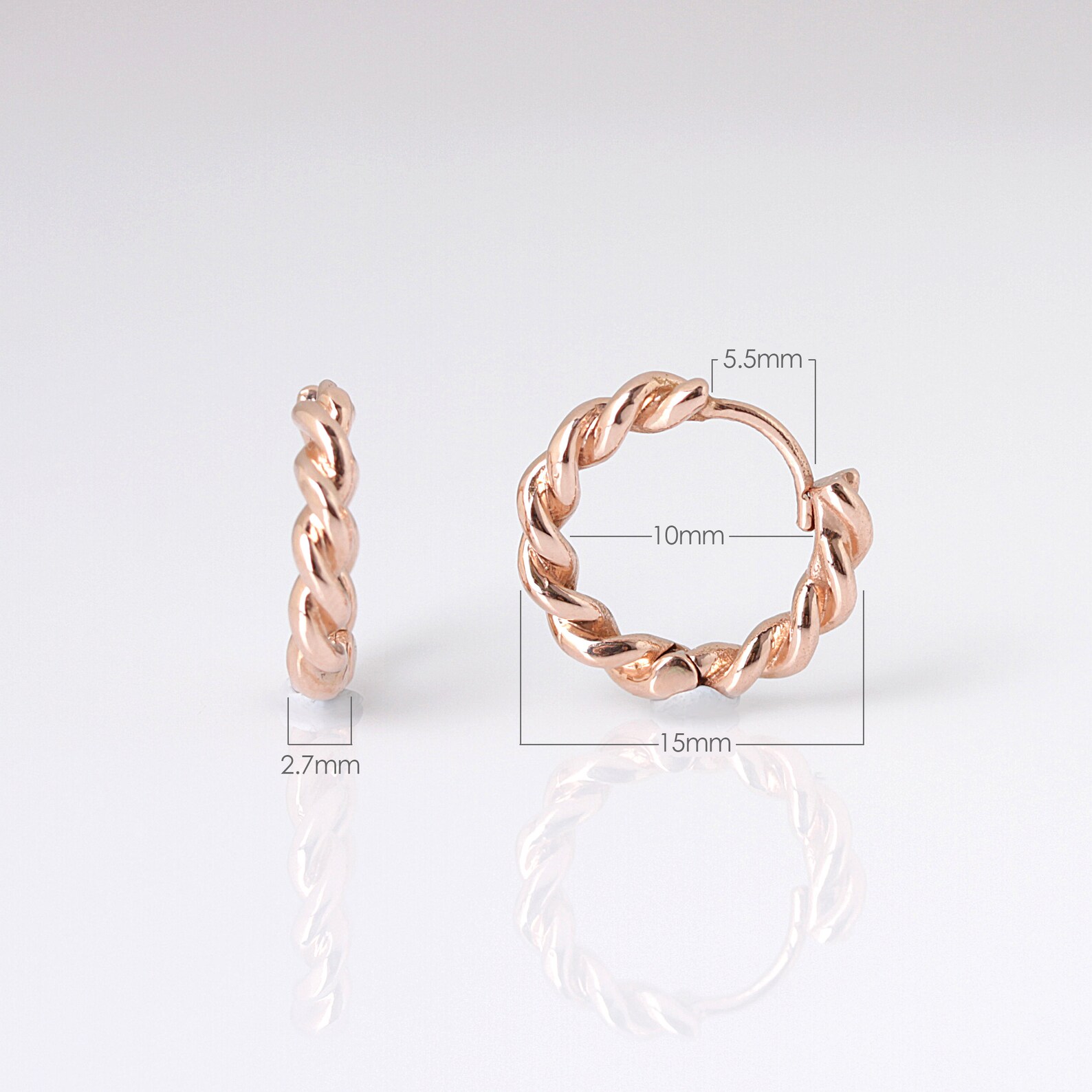 14K 15mm Solid Gold Twist Huggie Hinged Hoop Earring Huggie | Etsy